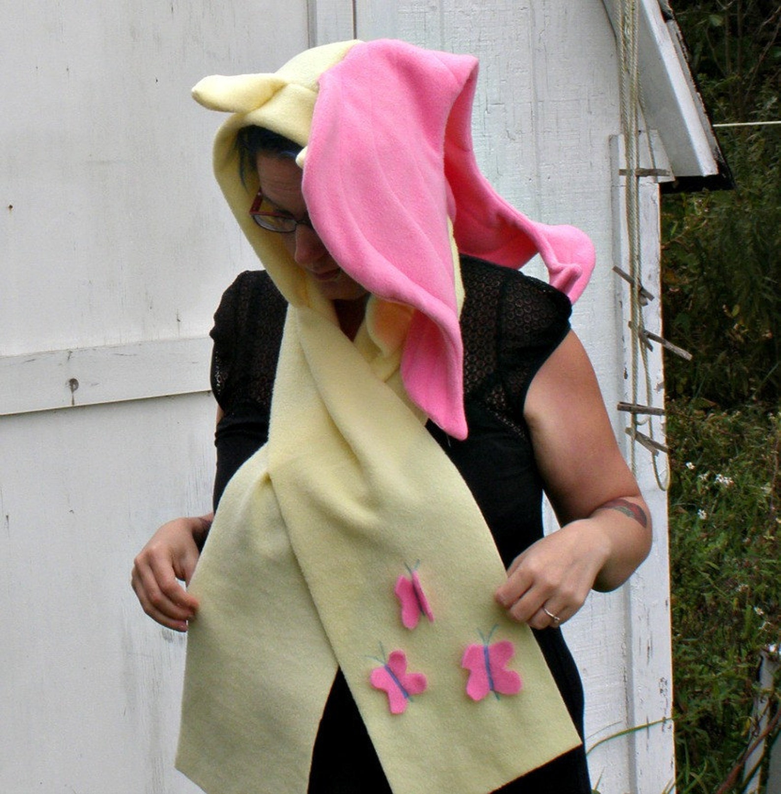 My Little Pony Custom Plush Hoodie Scarf Meme Fluttershy Hat Hood MLP ...