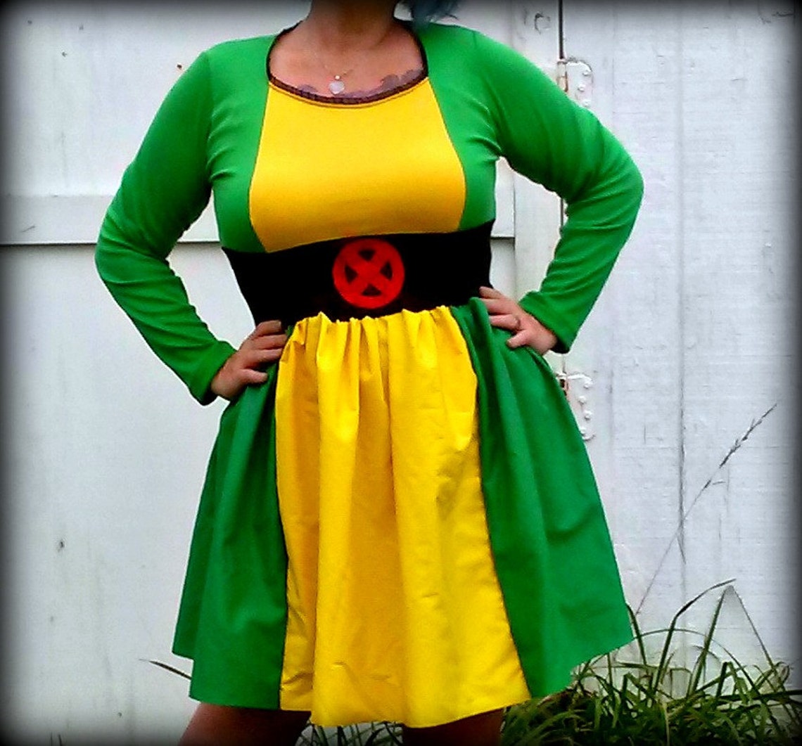 Rogue X Men Inspired Longsleeve Dress Cosplay Costume Halloween Womens ...