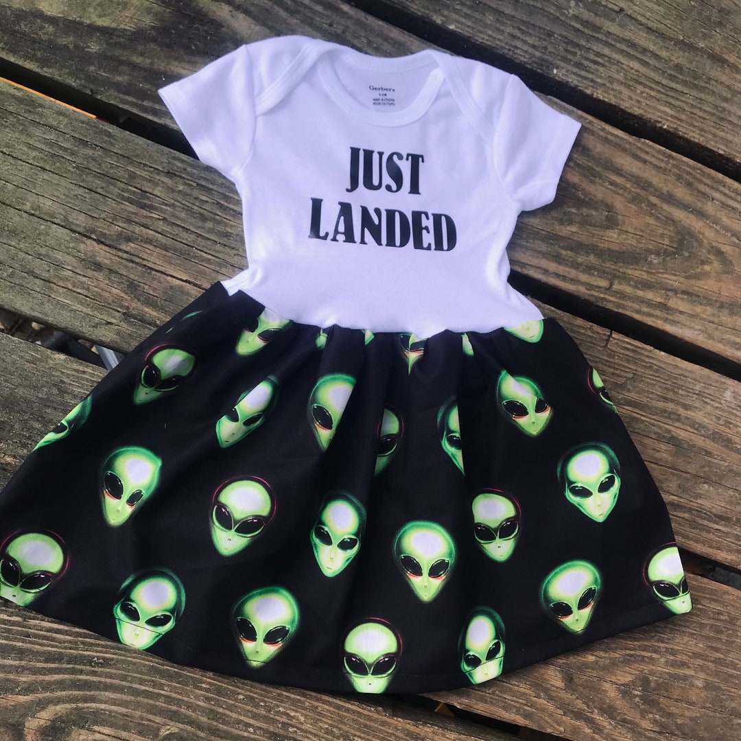 Just Landed Alien Onesie Baby Dress or Toddler Kids Shirt Greys Cute ...