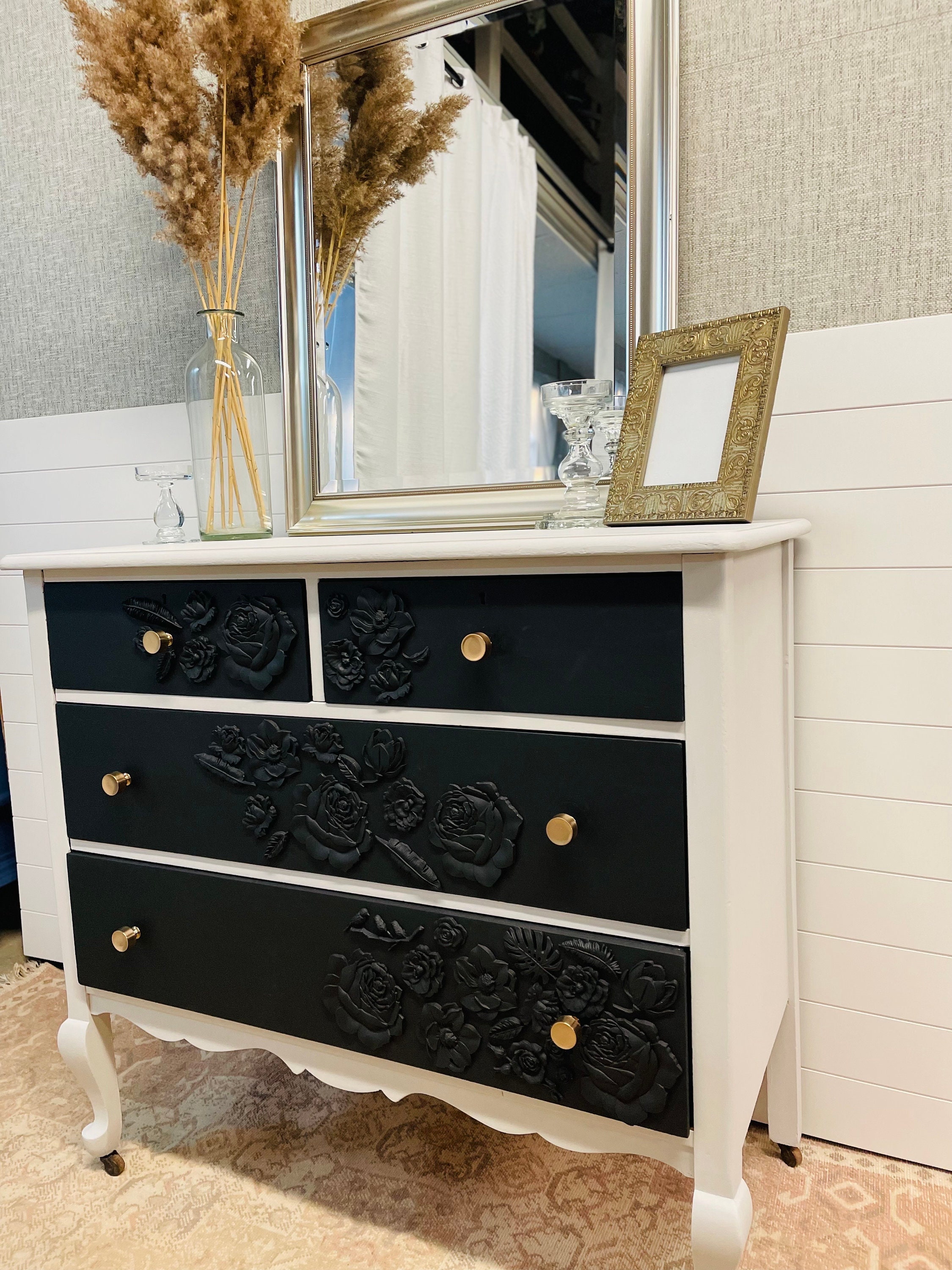 SOLD Gorgeous Dresser With Handmade 3D Flowers, Console, Flowers ...