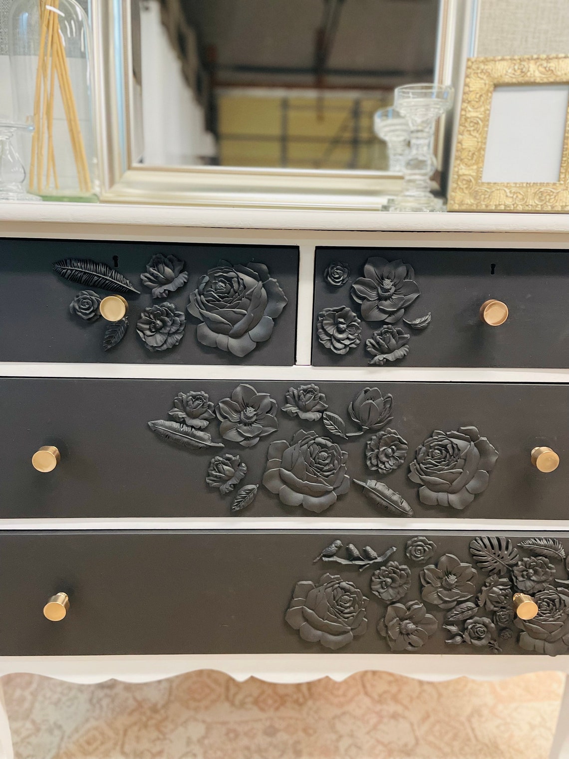 SOLD Gorgeous Dresser With Handmade 3D Flowers, Console, Flowers ...
