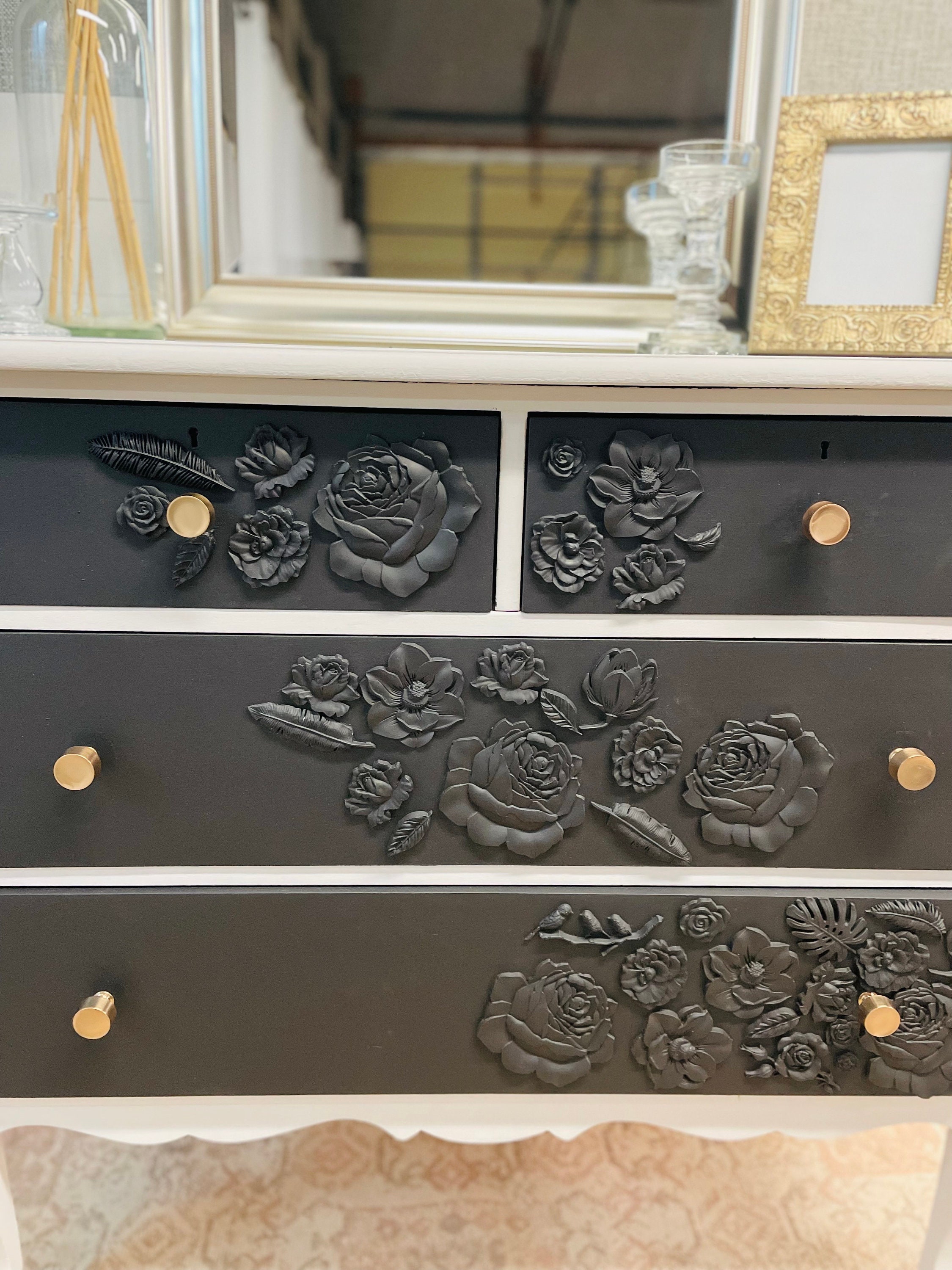SOLD Gorgeous Dresser With Handmade 3D Flowers, Console, Flowers ...