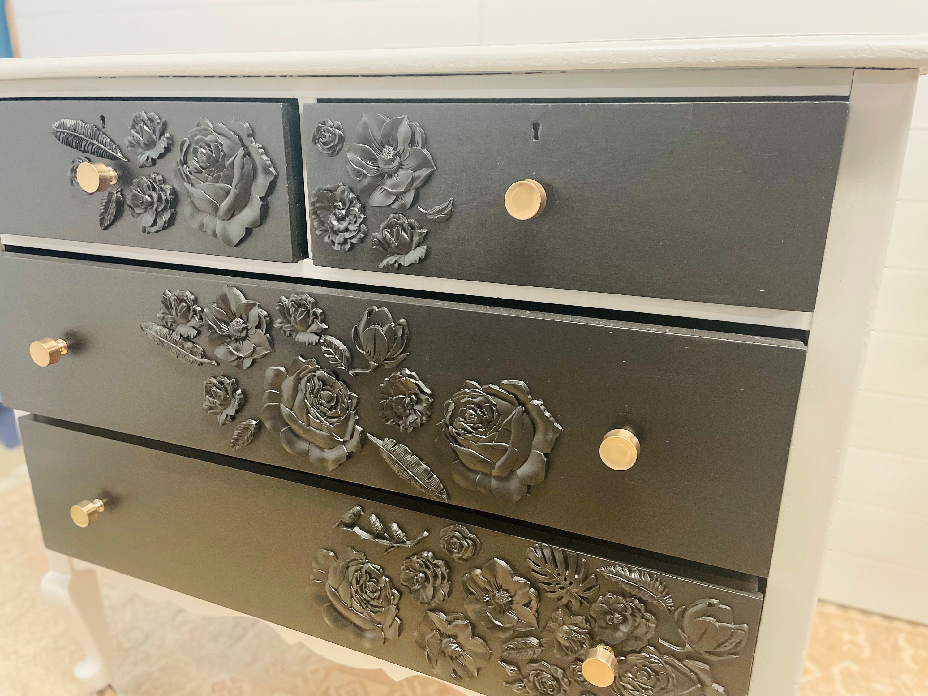 SOLD Gorgeous Dresser With Handmade 3D Flowers, Console, Flowers ...