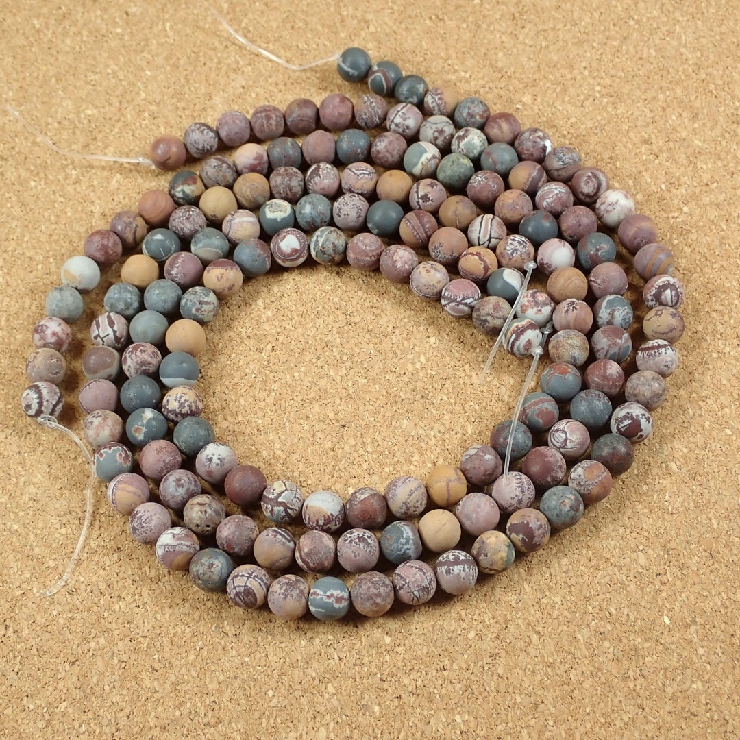 8mm Sonora Dendritic Rhyolite Beads - Smooth Round Matte Maroon White ...