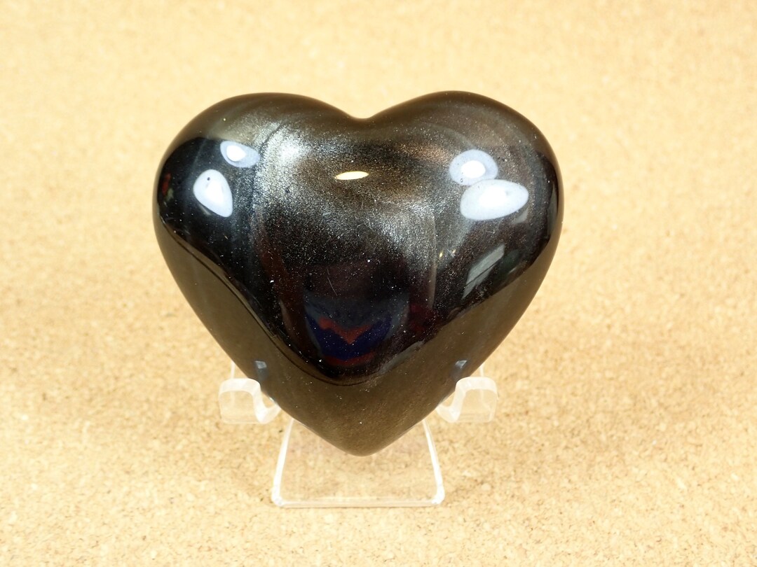 2.3in Silver Sheen Obsidian Heart Mineral Specimen - Smooth Polished ...
