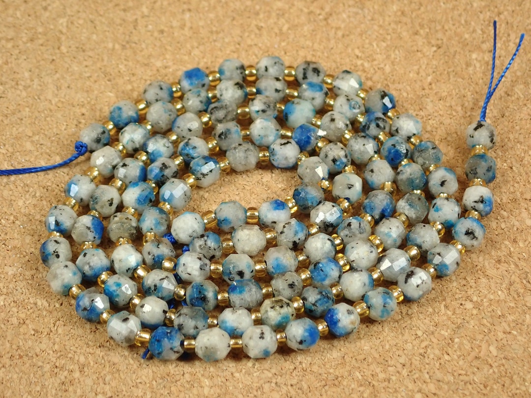 6mm K2 Granite With Azurite Beads - Center Drilled Faceted Barrel Bead ...