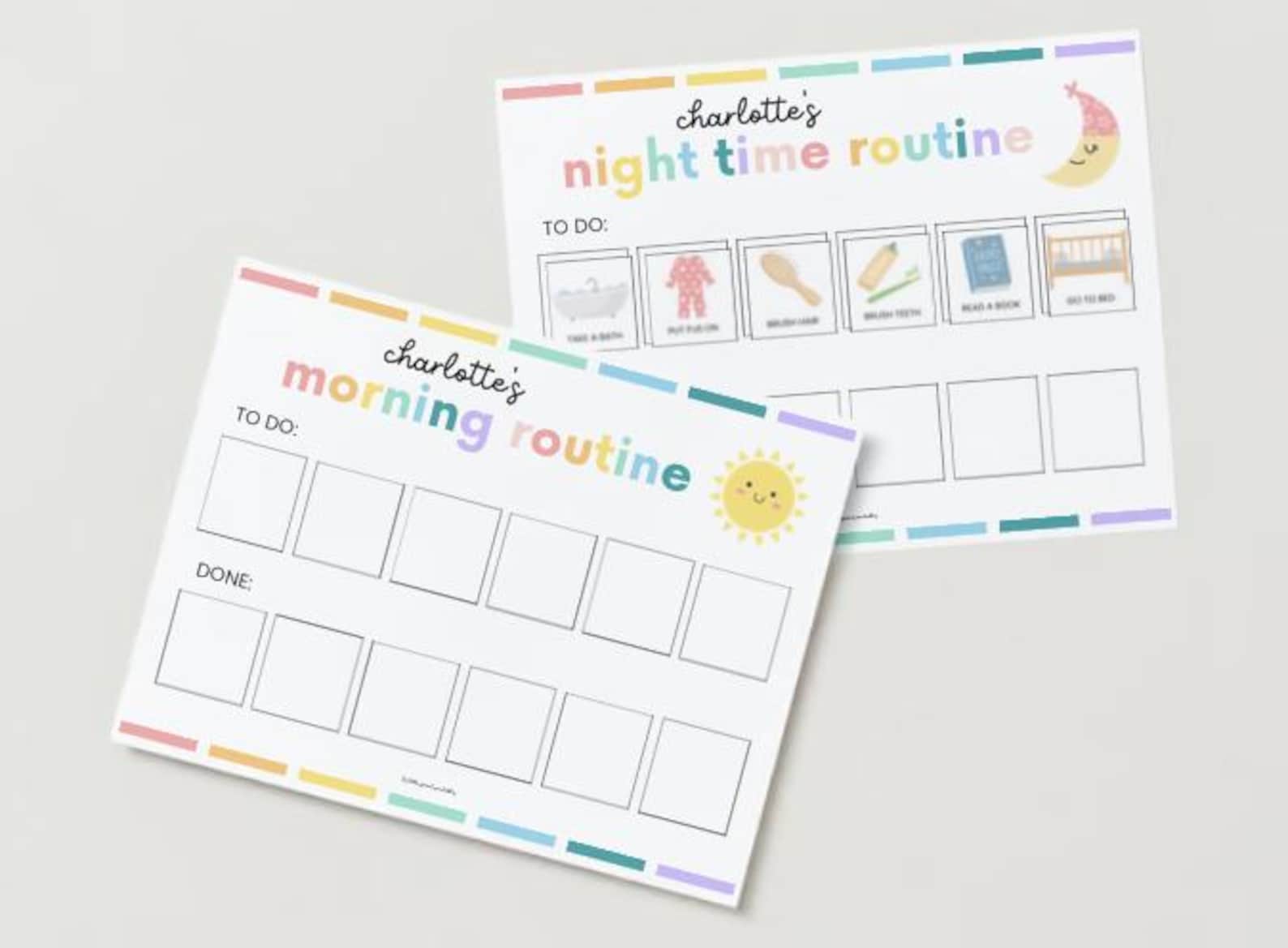 Printable Kids Daily Routine Chart | Toddler Morning Bedtime Routine ...