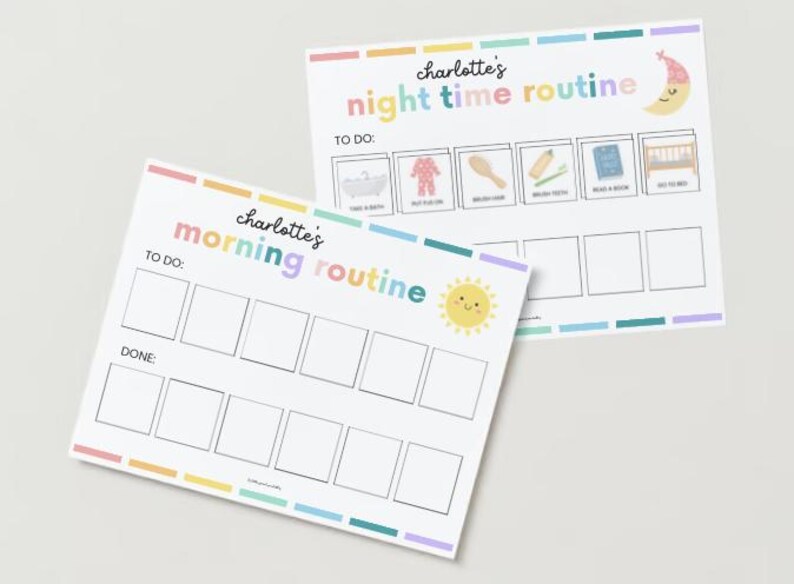 Printable Kids Daily Routine Chart | Toddler Morning Bedtime Routine ...
