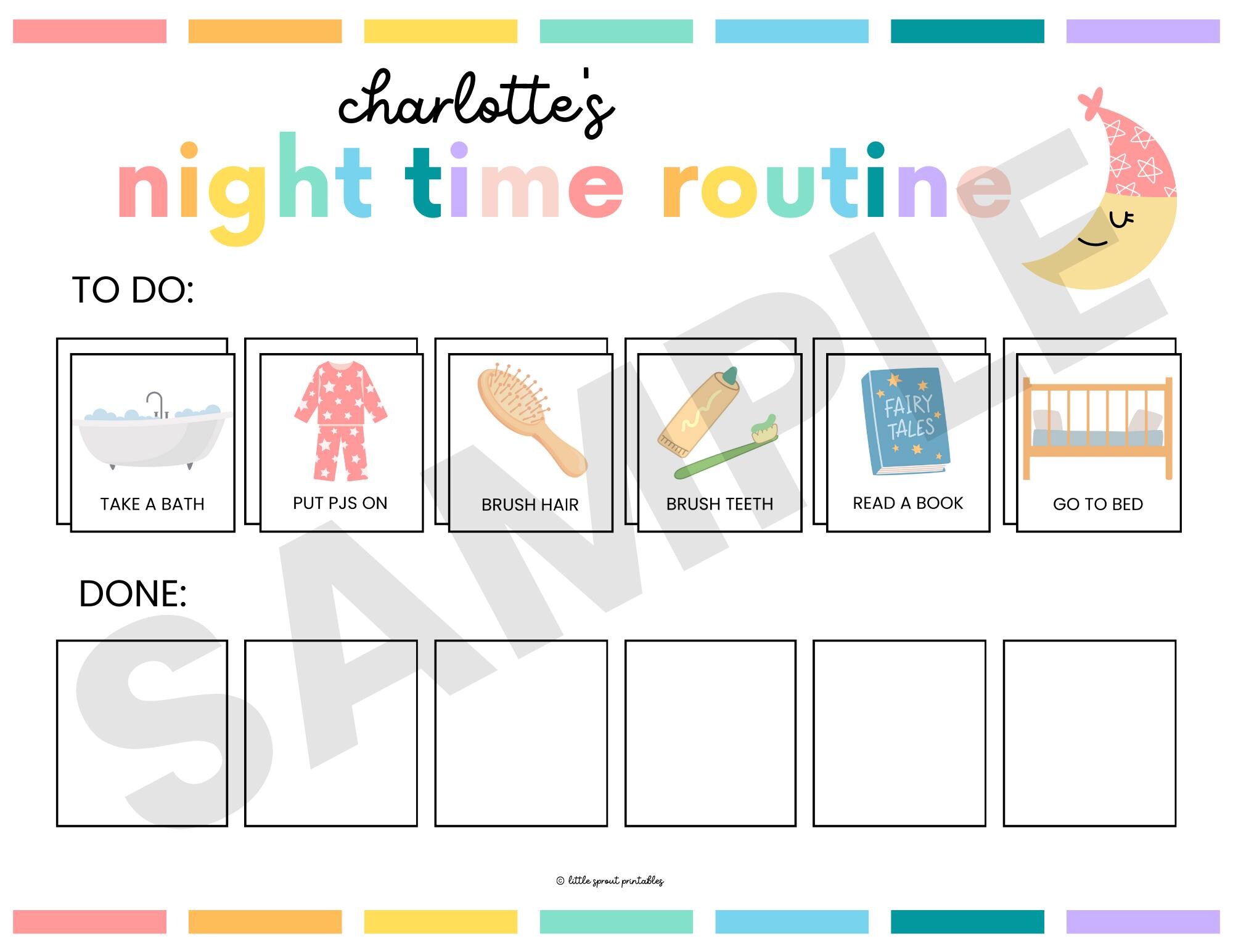 Printable Kids Daily Routine Chart | Toddler Morning Bedtime Routine ...