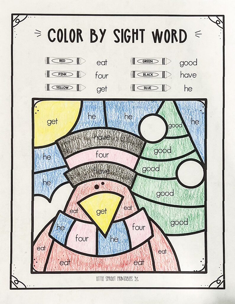 Color by Sight Word Sight Words Worksheets Toddler Activities Winter ...