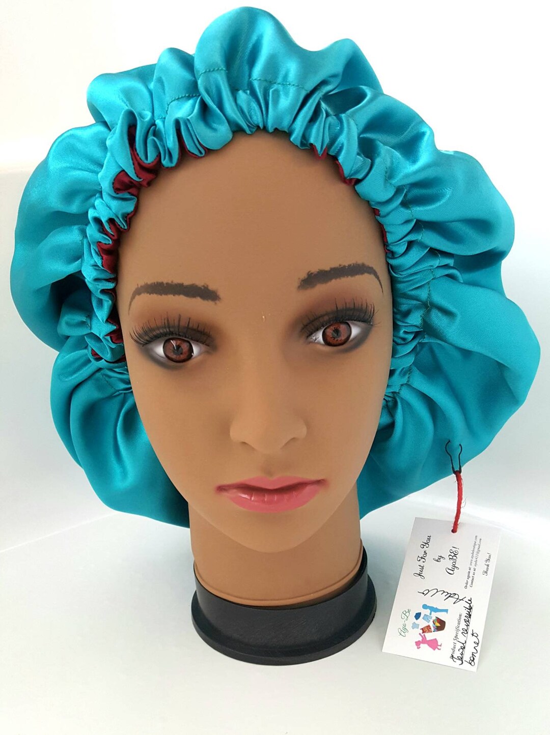 Girls Teal Satin Hair Bonnet, Silk Bonnet, Toddler Bonnet, Brown Skin ...