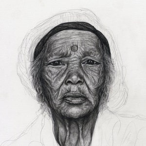 Ethnic Tribal Woman Pencil Drawing Original Art Prints in Various Sizes ...