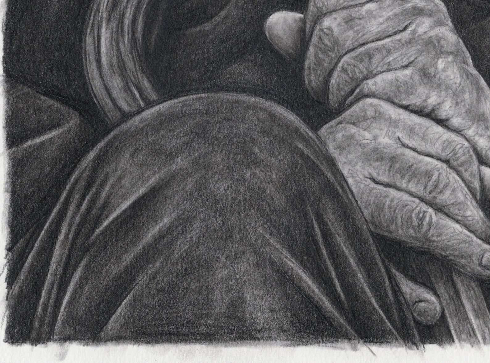 Amish Hands Pencil Drawing. Old Man Holding a Cane and a Bible Original ...