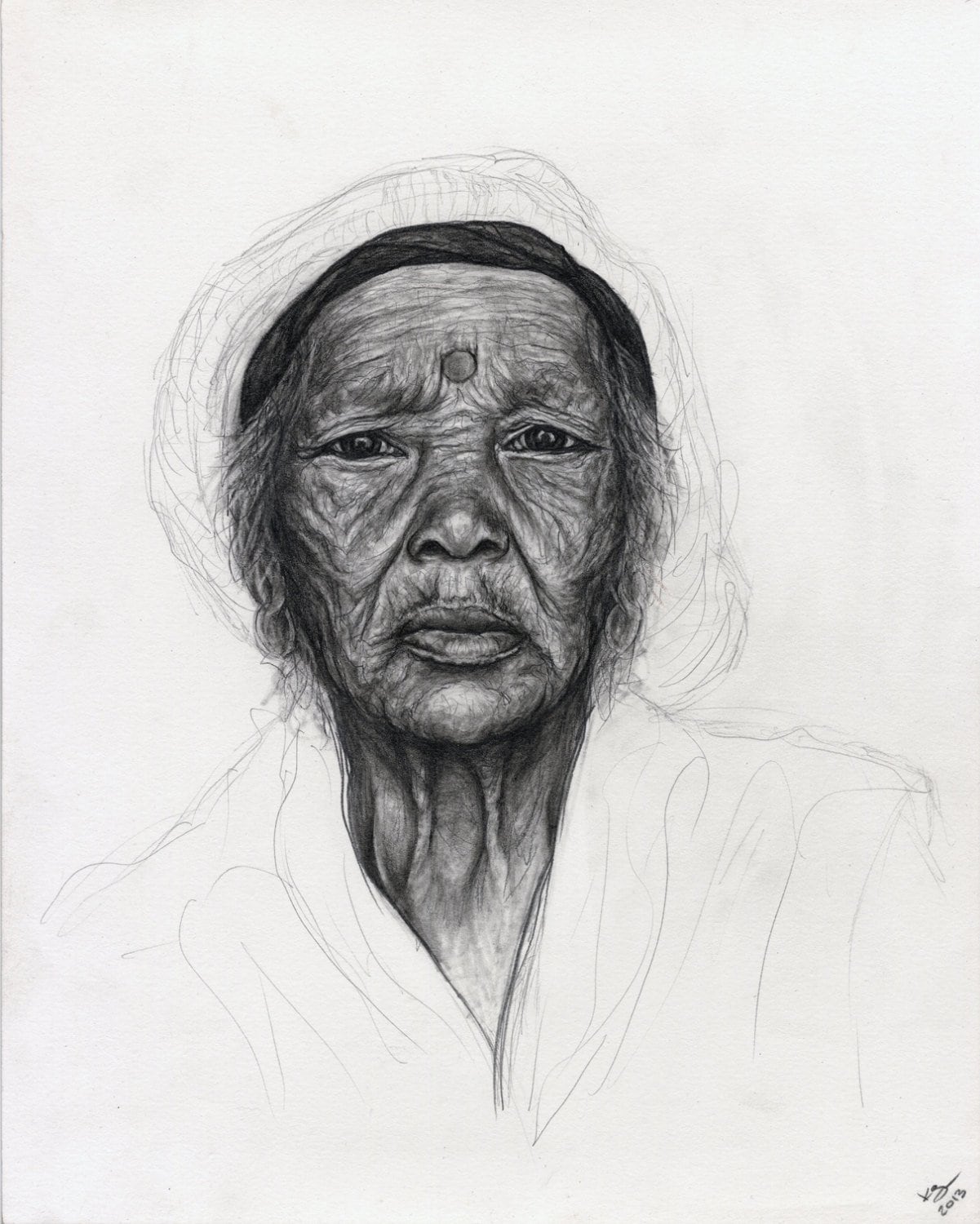 Ethnic Tribal Woman Pencil Drawing Original Art Prints in Various Sizes ...