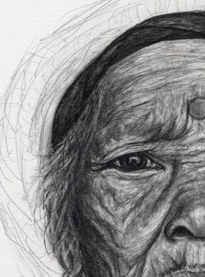 Ethnic Tribal Woman Pencil Drawing Original Art Prints in Various Sizes ...