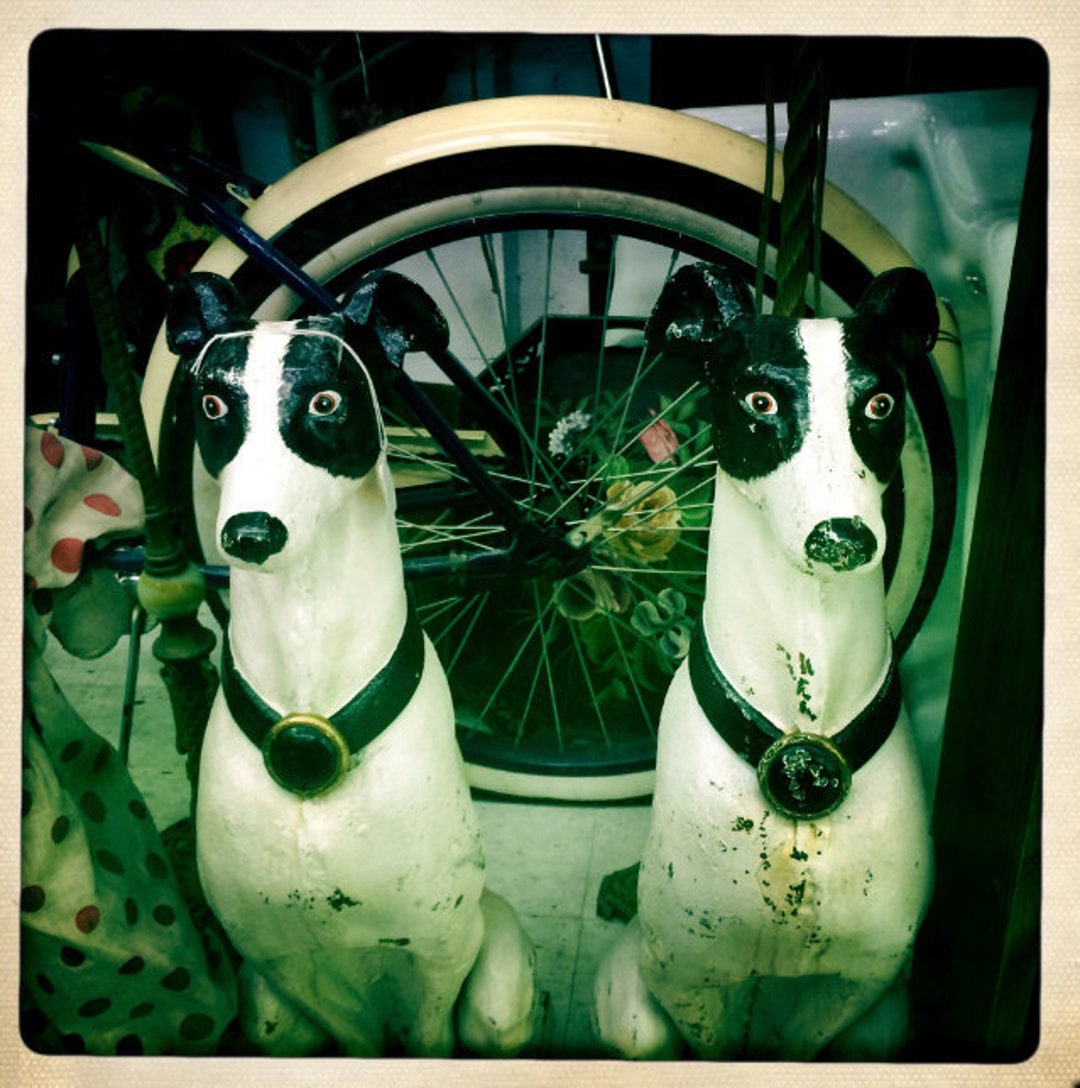 Vintage Greyhound Dog Statues Photo Print: Black and White Metallic Art ...