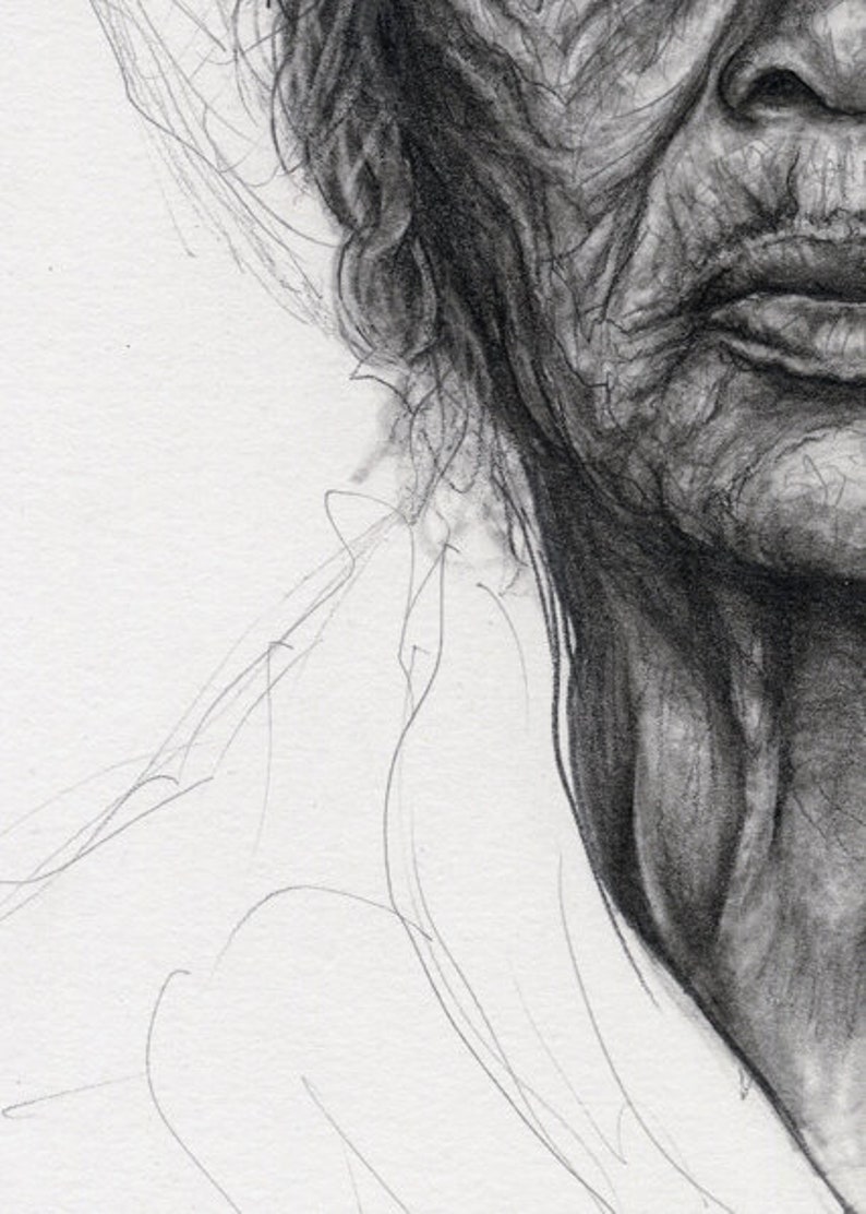 Ethnic Tribal Woman Pencil Drawing Original Art Prints in Various Sizes ...