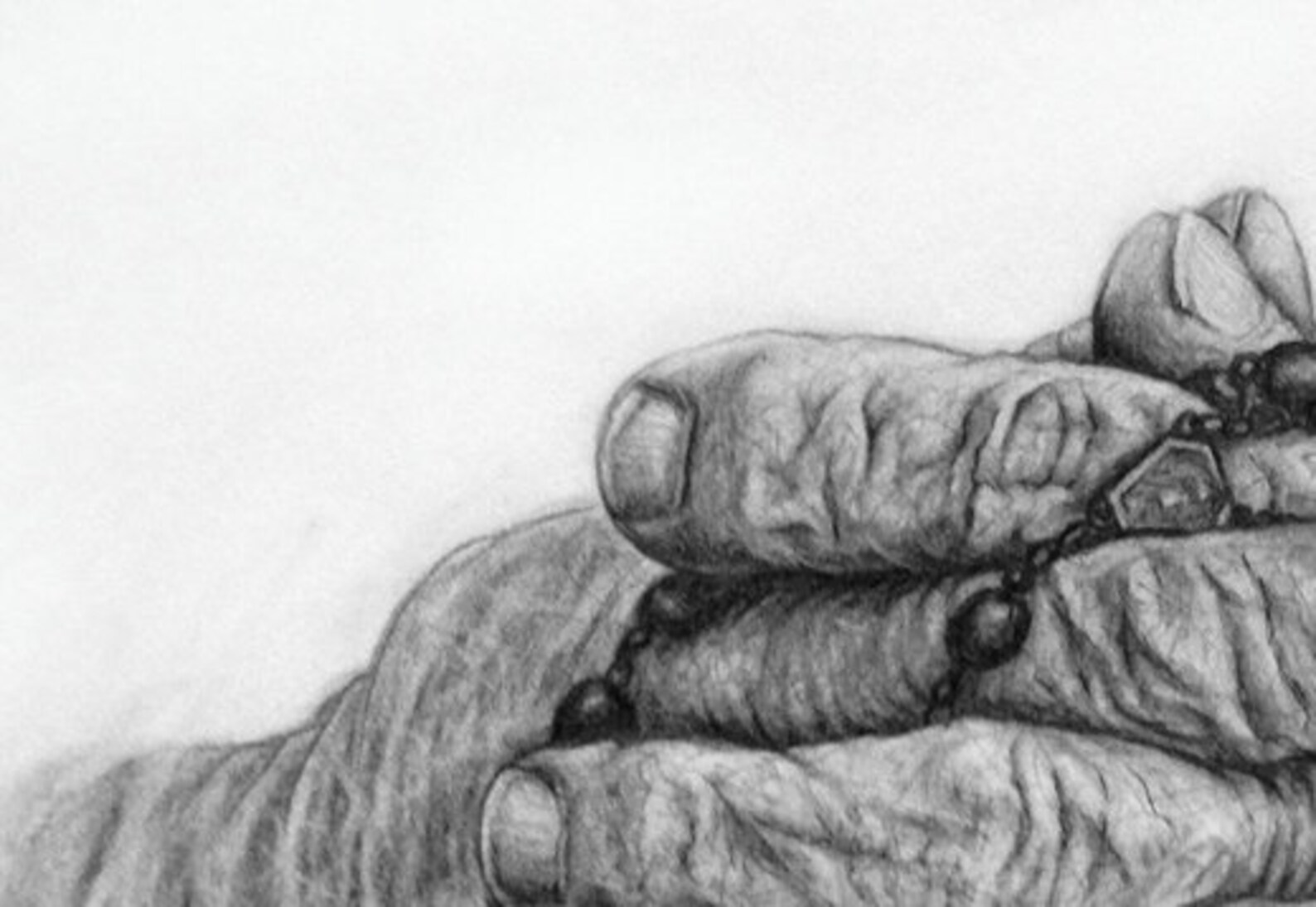 Inspirational Art Pencil Drawing Hands in Prayer With Rosary. Realistic ...