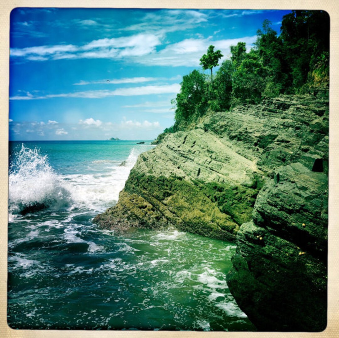 Crashing Waves Photo Print Ocean Rock Cliff Costa Rica Alcove Tropical ...