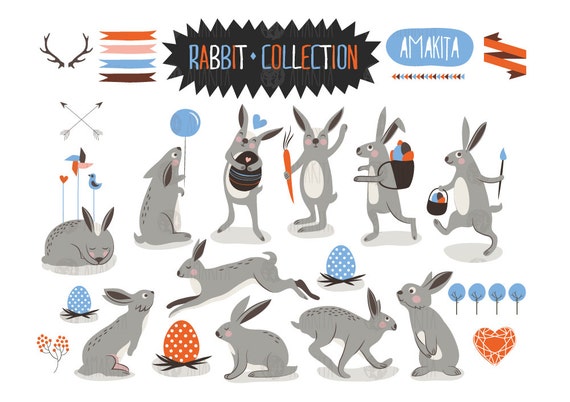 Rabbit clipart easter clip art bunny clip art instant | Etsy