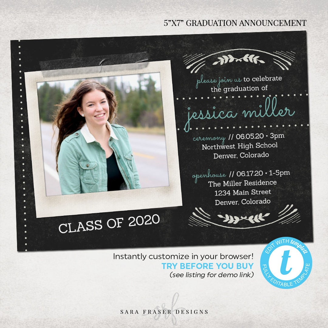 Senior Graduation Announcement Invitation - Chalkboard Vintage Grunge ...