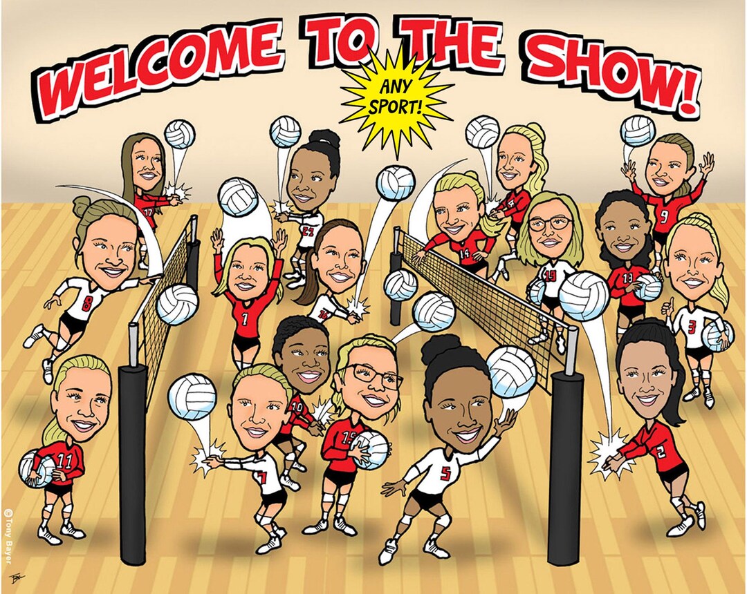 Sports Team Caricature Portrait Drawing From Photo / Custom Digital ...