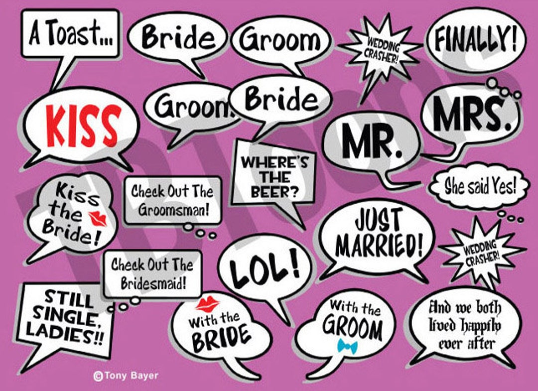 WEDDING Photo Booth Props CLIPART Word & Thought Bubbles 22 Digital ...