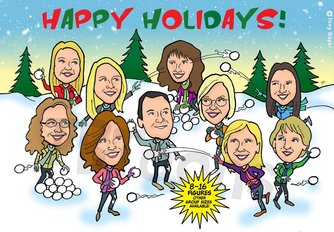 8-16ppl Custom Group Caricature Drawing From Photo Portrait ...