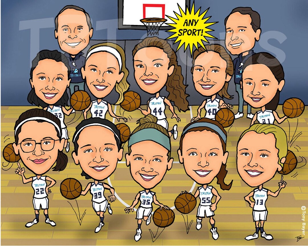 Sports Team Caricature Portrait Drawing From Photo / Custom Digital ...