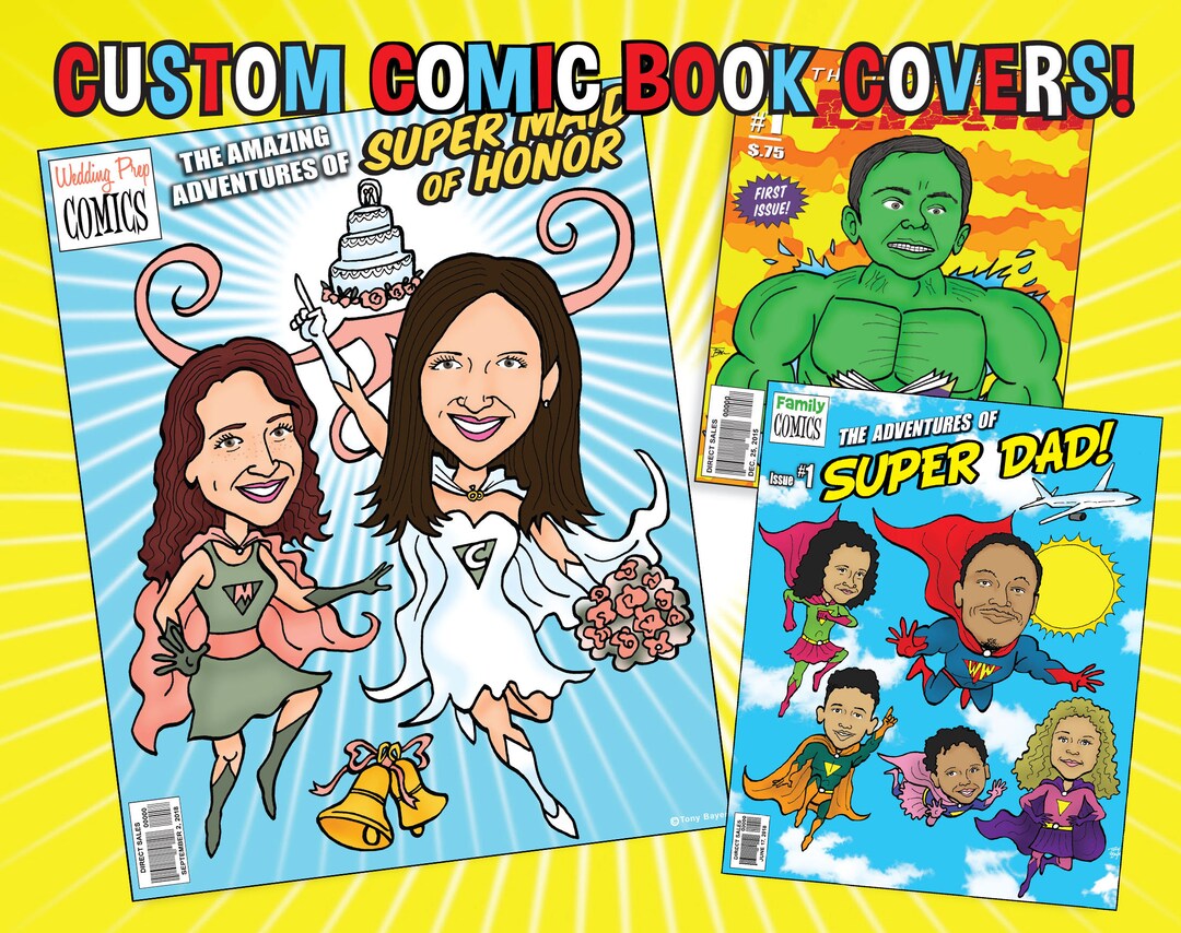 Custom Comic Book Cover Superhero Cartoon Caricature Drawing From Photo ...