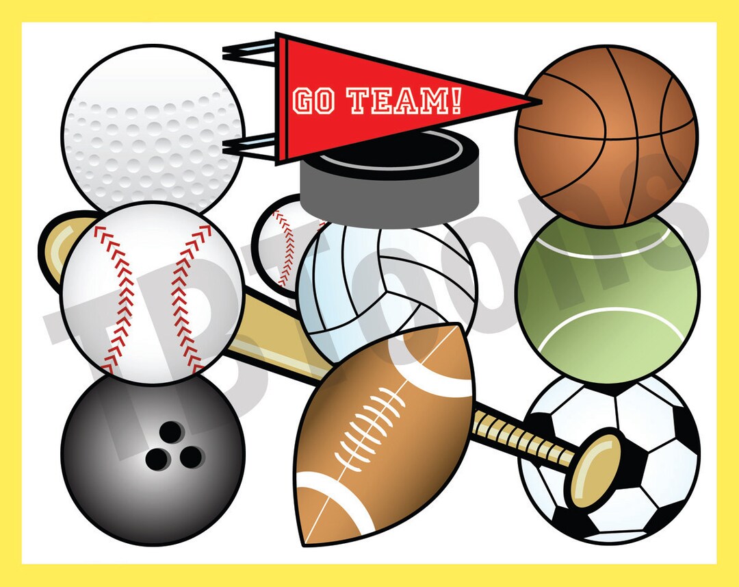 Sports Clipart Digital Downloads Basketball Football Soccer Volleyball ...