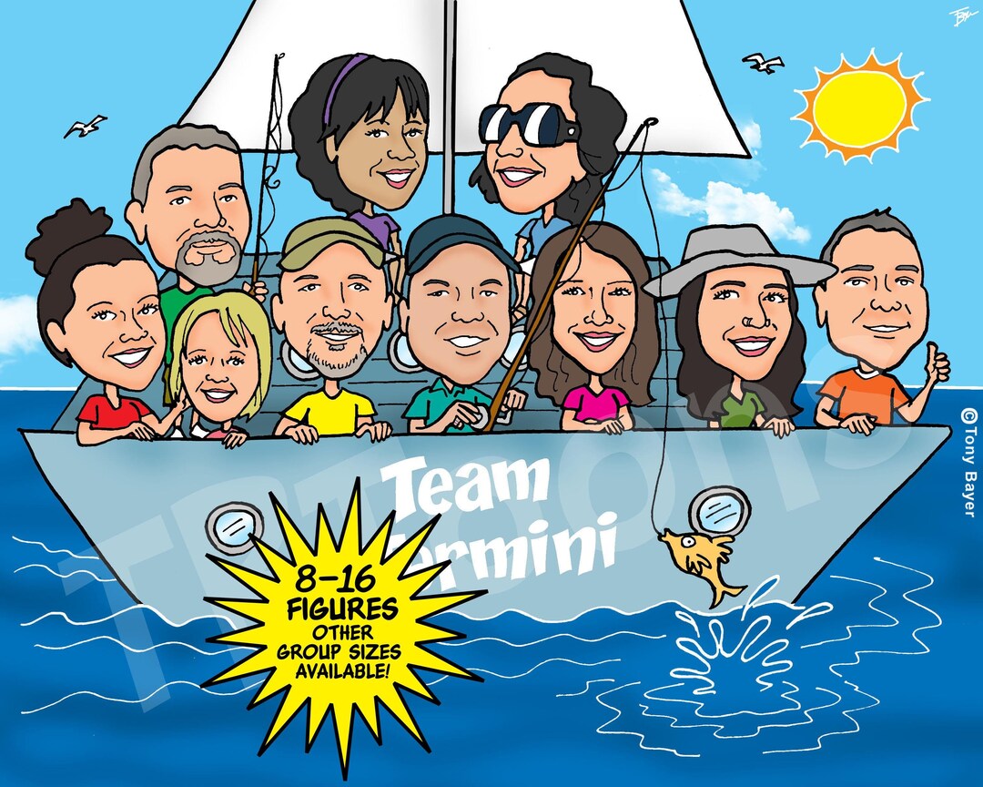 8-16ppl Custom Group Caricature Portrait Drawing From Photo ...