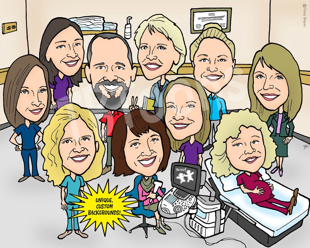 Doctor Nurse Group Caricature Portrait Drawing From Photo Custom ...
