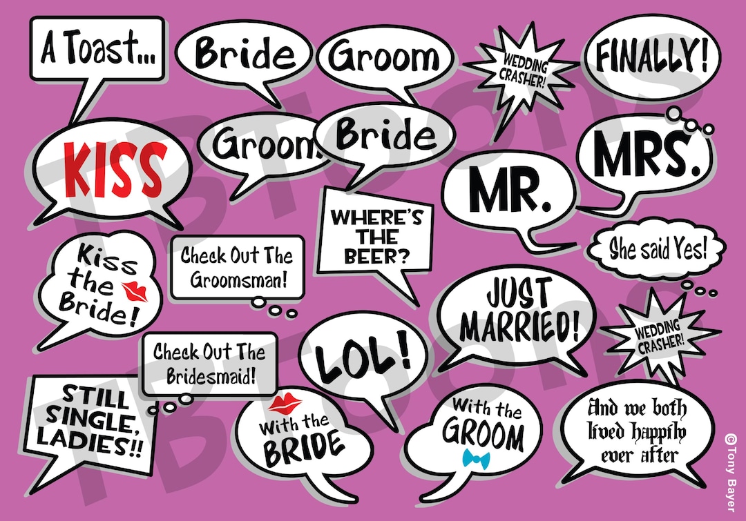 WEDDING Photo Booth Props CLIPART Word & Thought Bubbles - 22 Digital ...