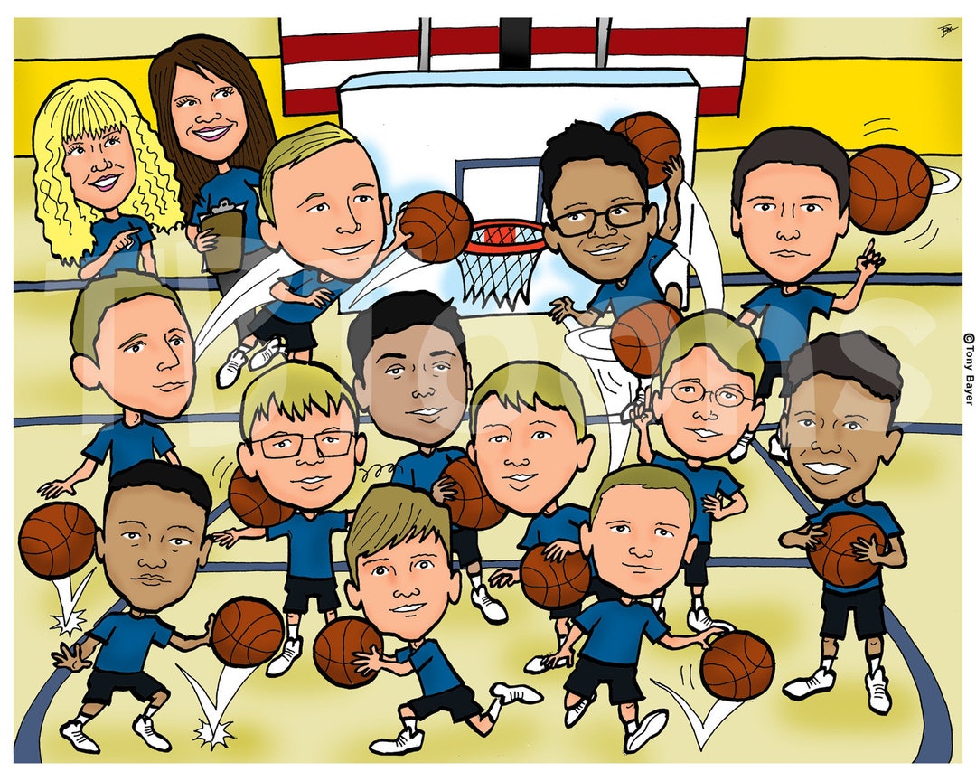 Sports Team Caricature Drawing From Photo / Custom Digital Personalized ...