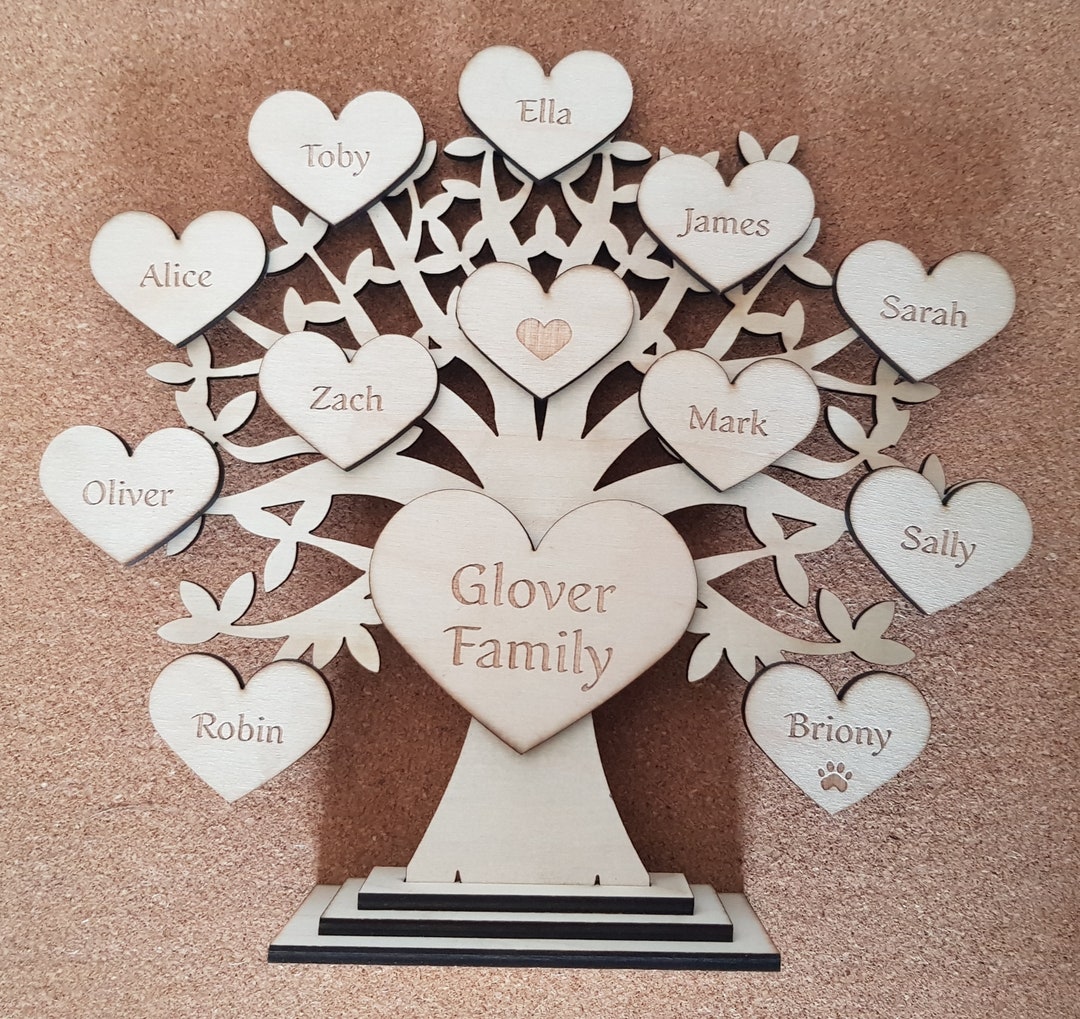 Family Tree | Wooden Customisable Family Tree With Hearts | Family Tree ...