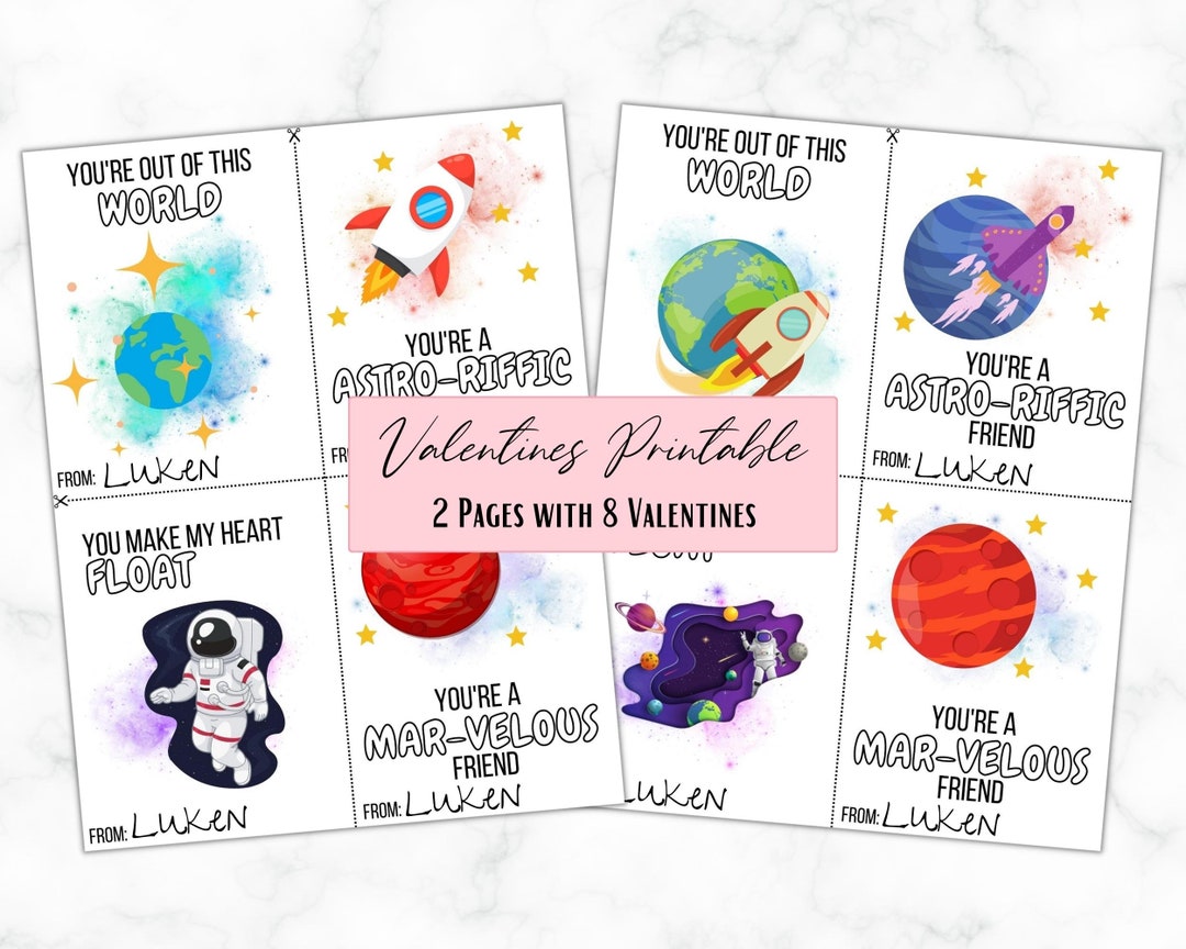 Astronaut Valentine's Day Cards - Set of 8 - Instant Download ...