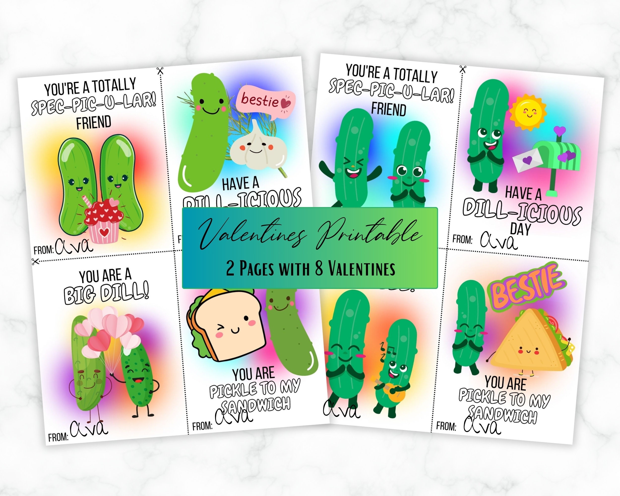 Dill Pickle Valentine's Day Cards - Set of 8 - Instant Download ...