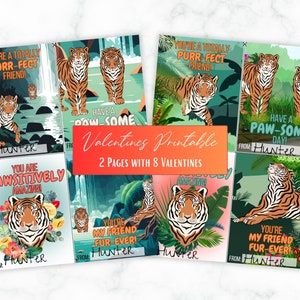Tiger Valentine's Day Cards - Set of 8 - Instant Download - Printable ...