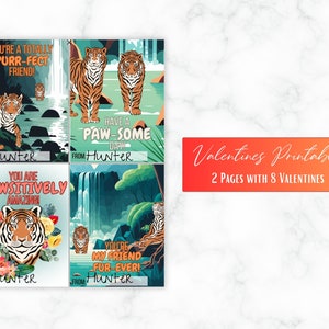 Tiger Valentine's Day Cards - Set of 8 - Instant Download - Printable ...