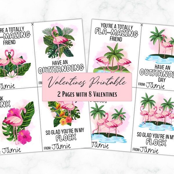 Flamingo Valentine Printable - Etsy
