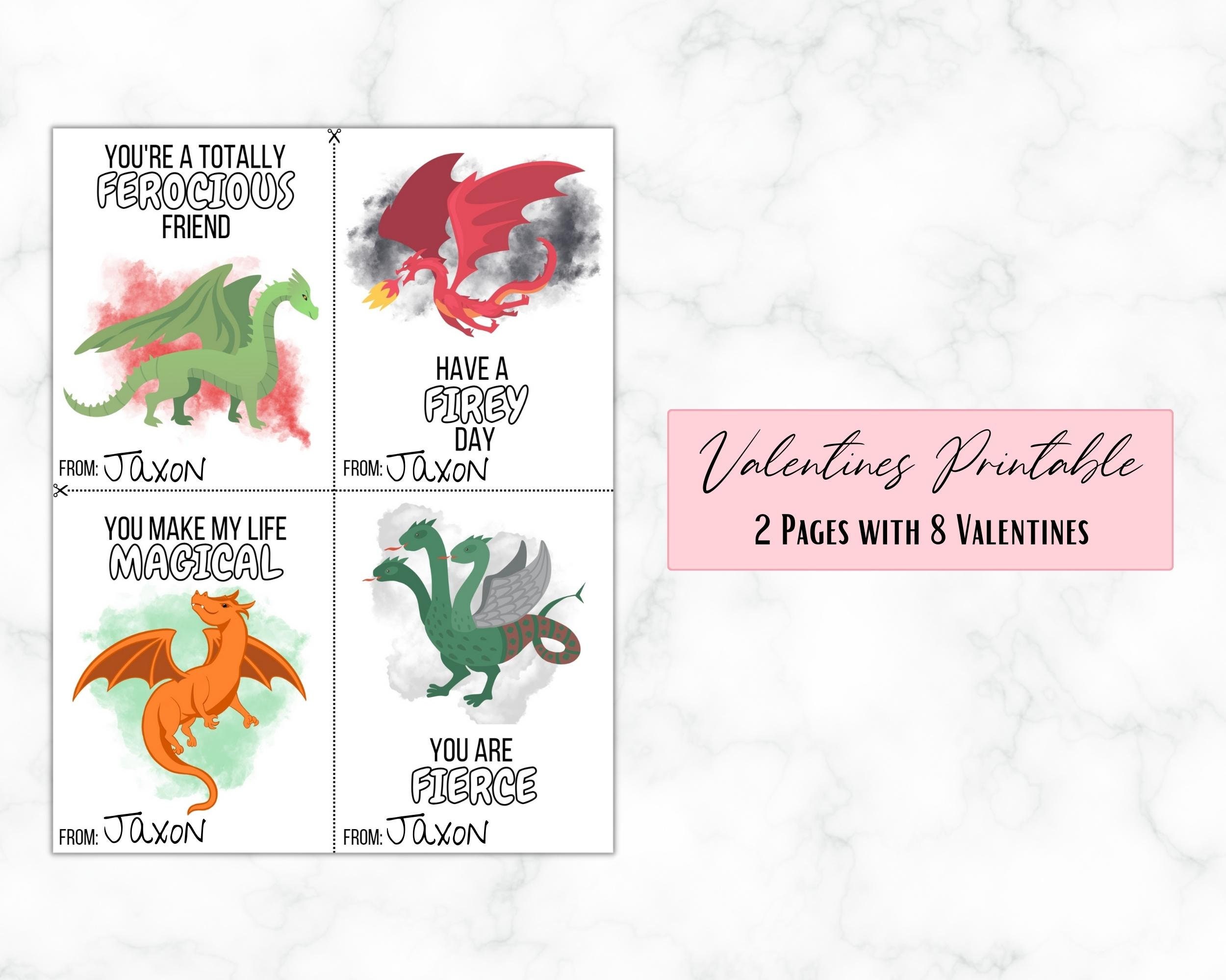 Magical Fire Breathing Dragon Valentine's Day Cards Set of 8 Instant ...