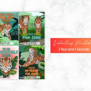 Tiger Valentine's Day Cards - Set of 8 - Instant Download - Printable ...