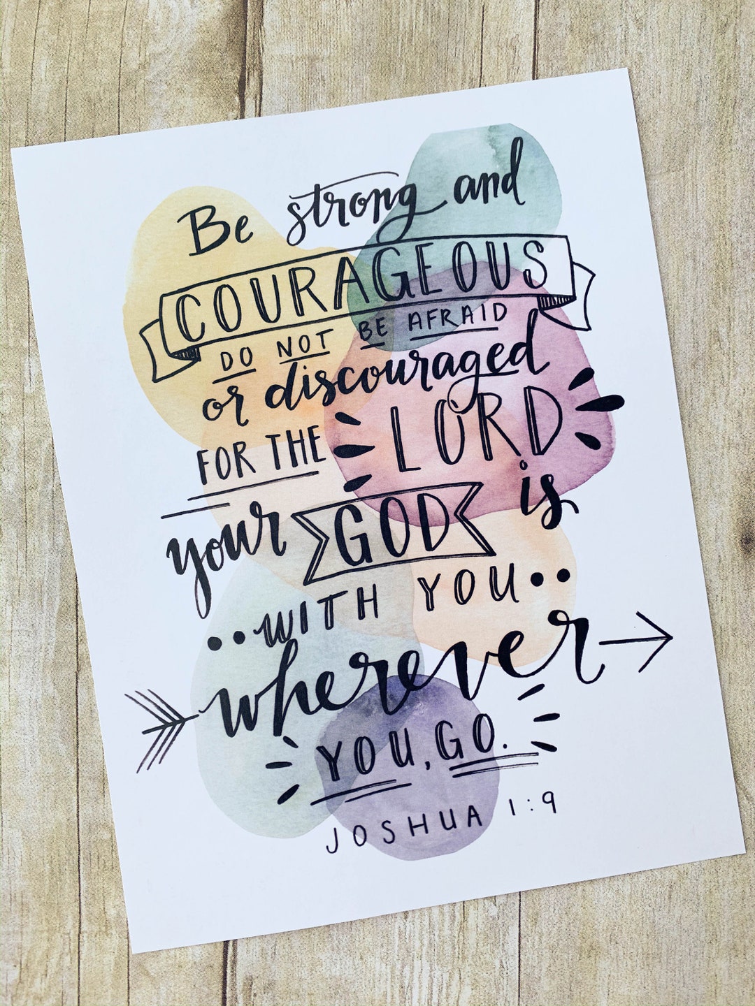 Joshua 1:9 - Be Strong and Courageous - Hand-painted Watercolor and ...