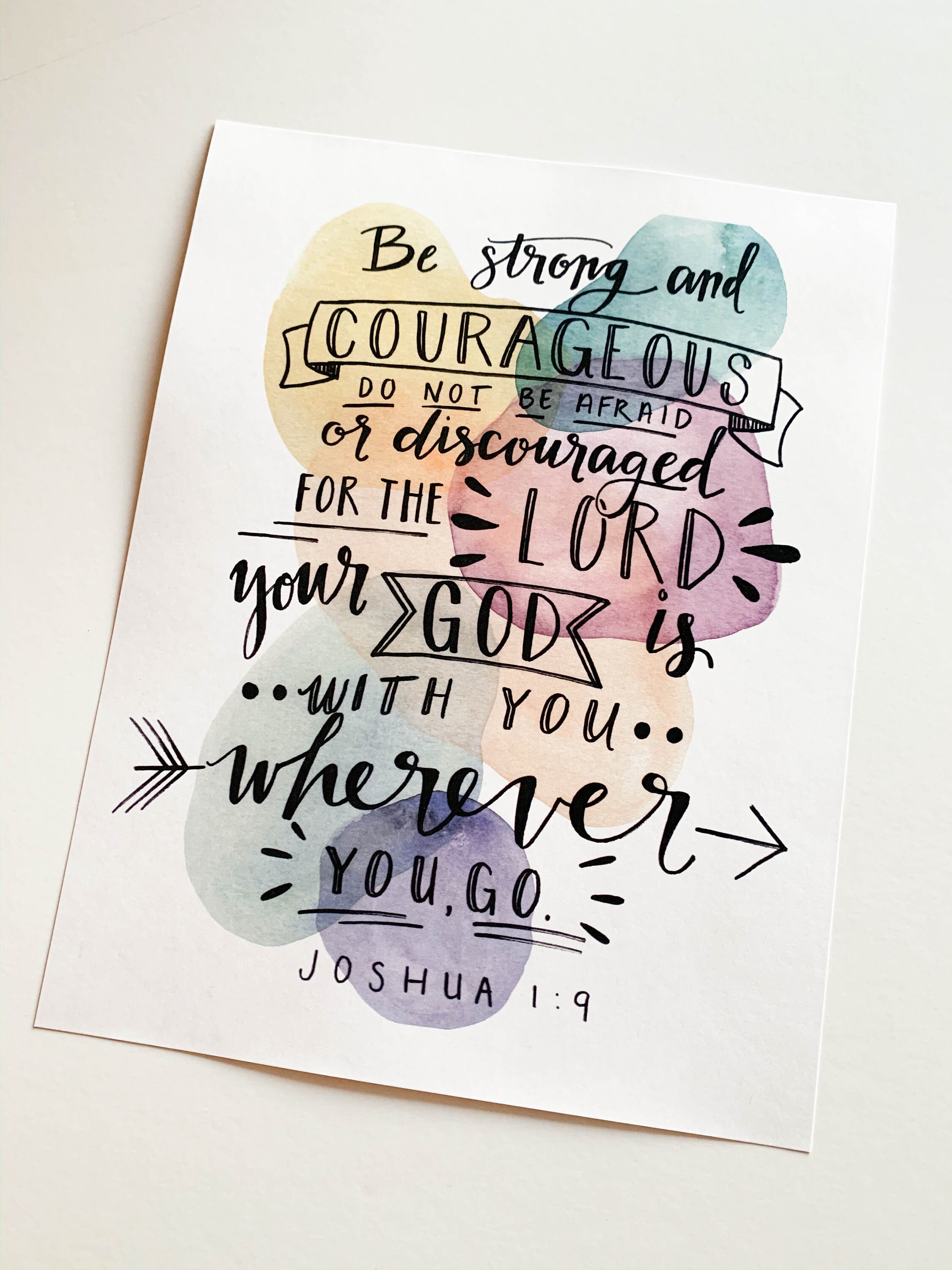 Joshua 1:9 - Be Strong and Courageous - Hand-painted Watercolor and ...