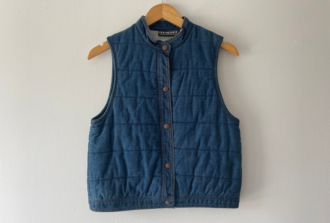 70s Denim Puffer Vest - Etsy