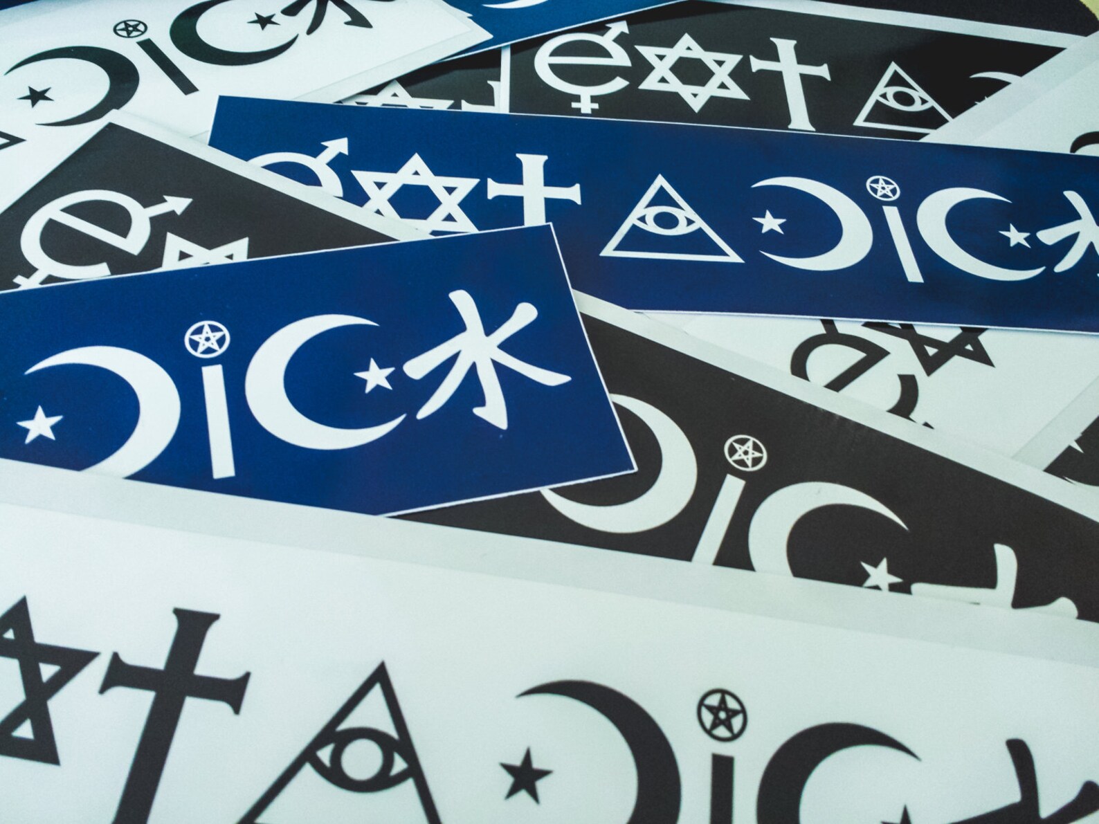 The ORIGINAL Eat A Dick Atheist Coexist Parody Removable Bumper Sticker ...