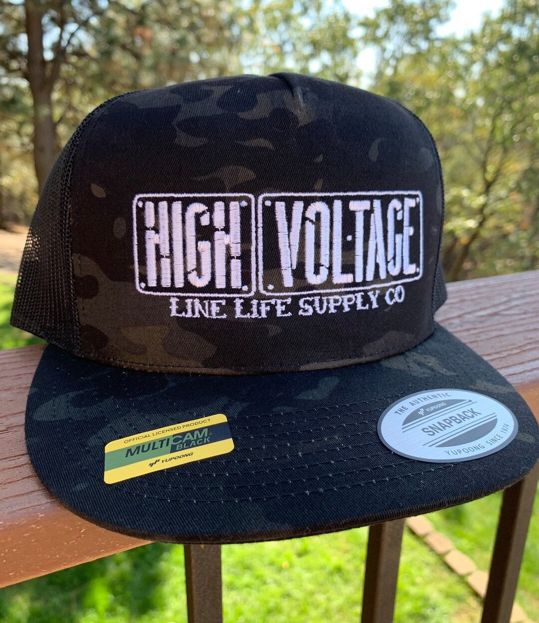 High Voltage Snapback Trucker Hat - Lineman Blue Collar Design - Etsy