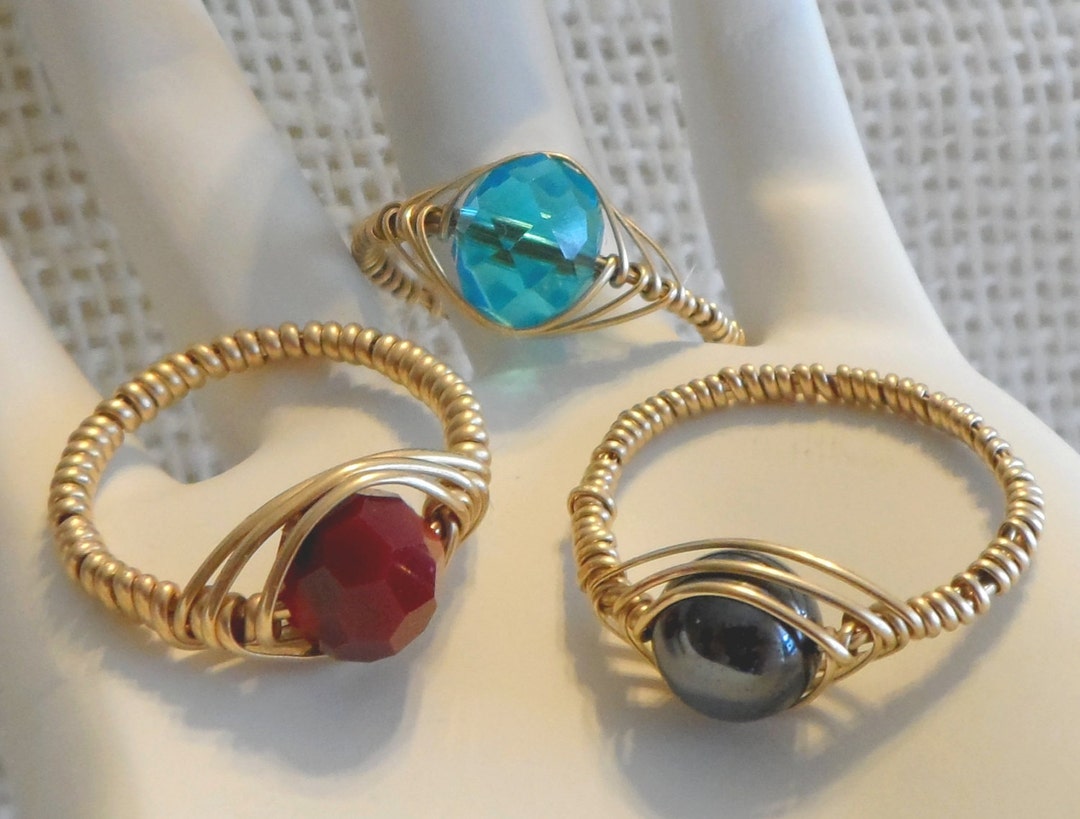 14k Yellow Gold Filled Wire Wrapped Bead Rings Made to Order With a ...