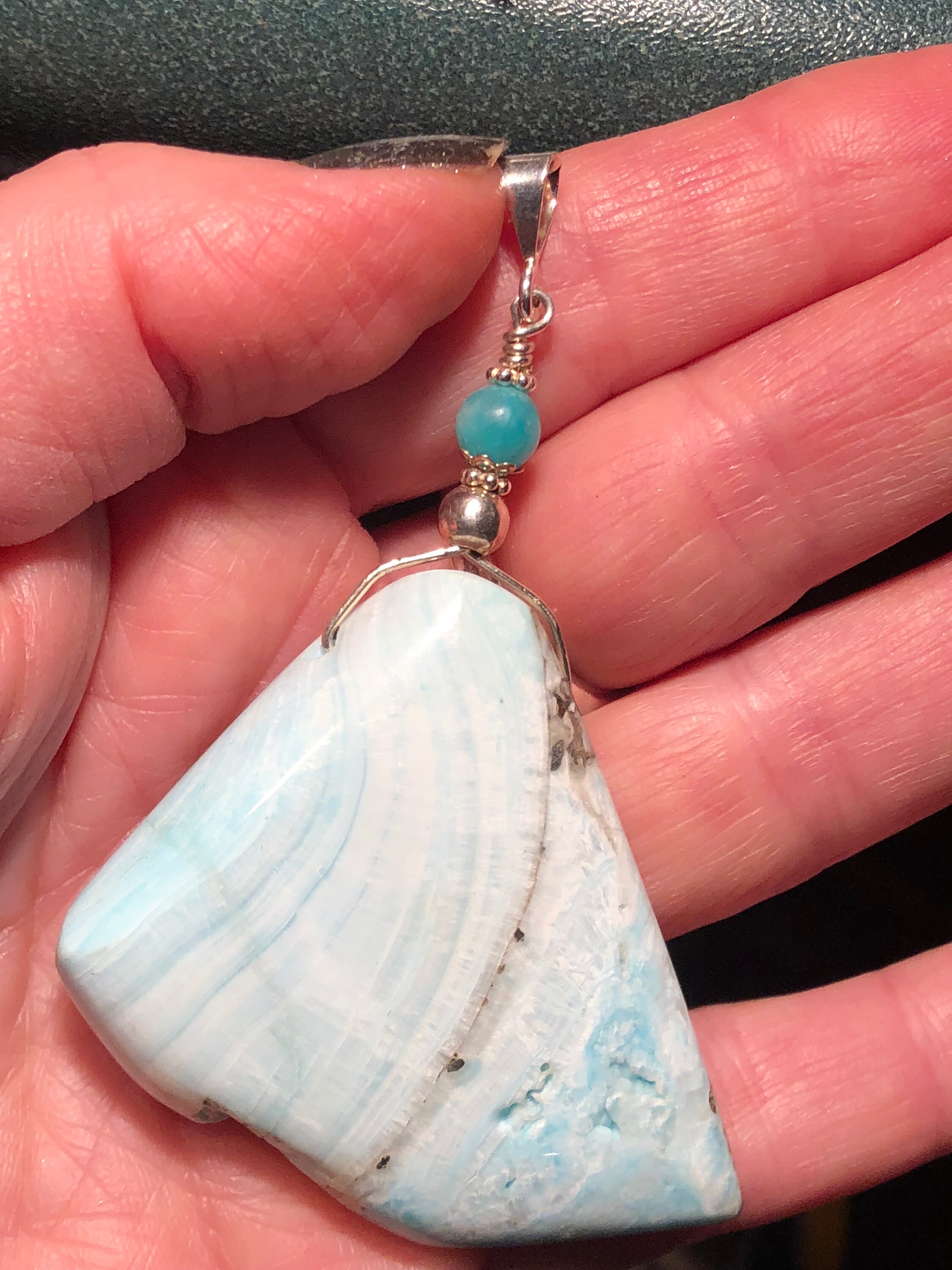 Extra Large Freeform Larimar Pendant With Sterling Silver and ...